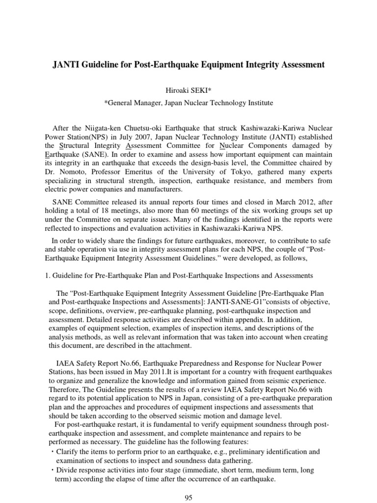 JANTI Guideline For Post-Earthquake Equipment Integrity Assessment ...