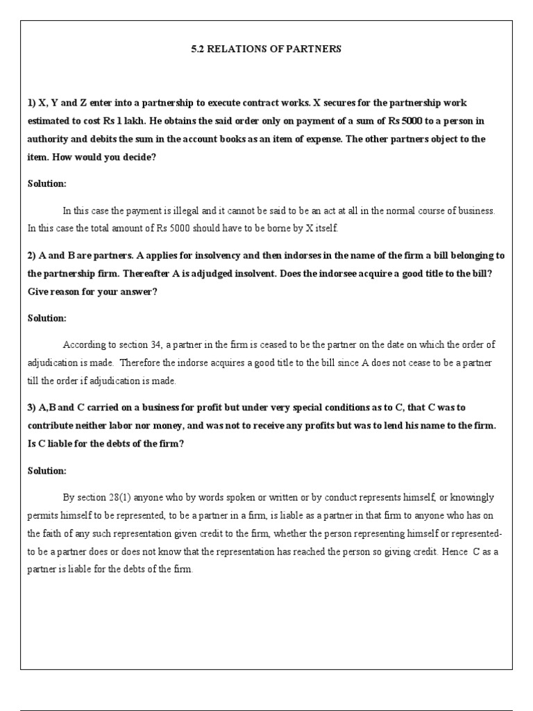 5.2 Relations of Partners | PDF | Partnership | Liability (Financial ...