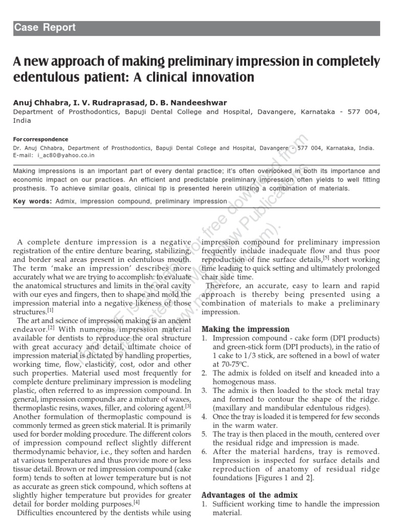 A New Approach to Preliminary Impressions for Complete Dentures ...