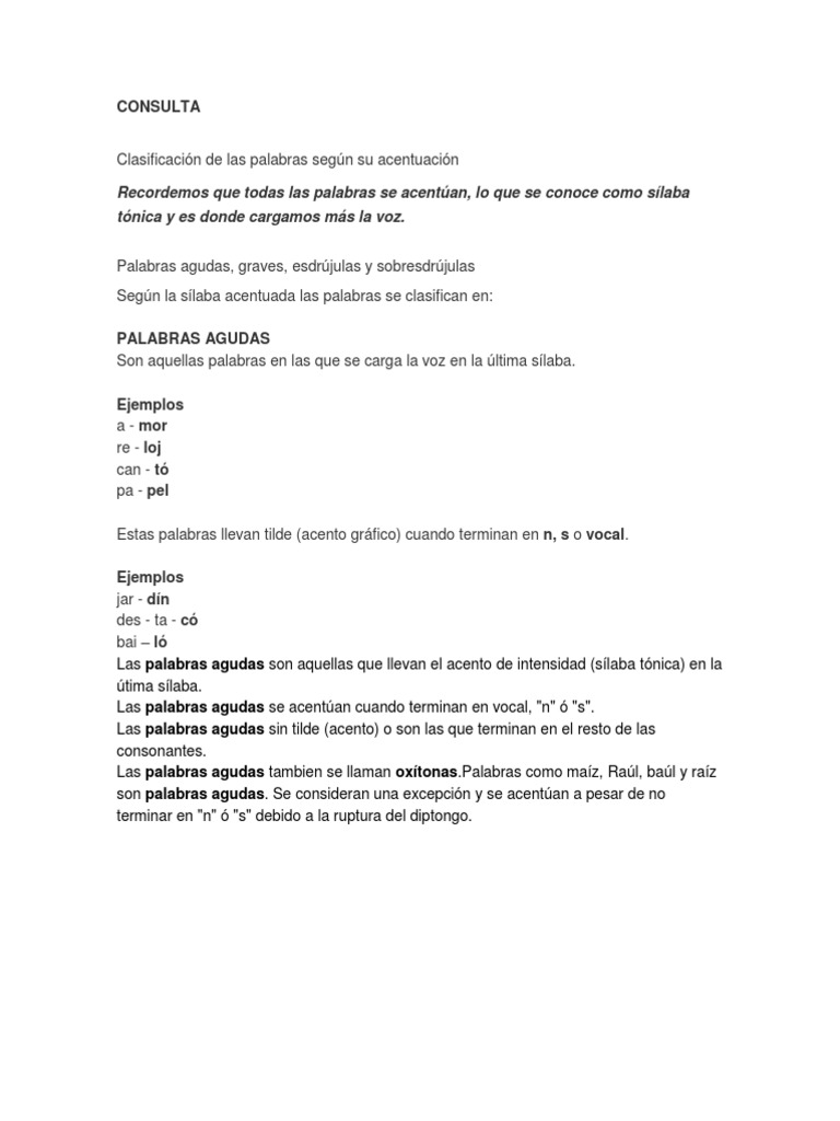 Clasificación de Las Palabras Según Su Acentuación | PDF | Palabra | Sílaba