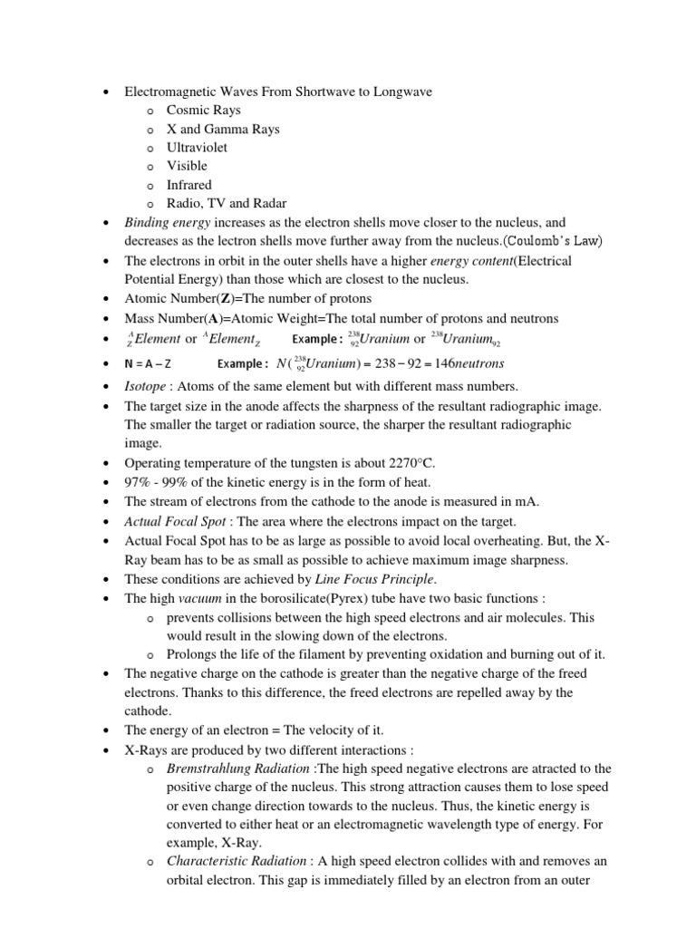 Radiography Notes | Electron | X Ray
