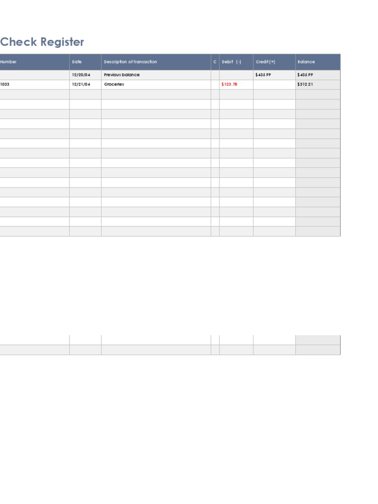 Check Register Example and Format | PDF