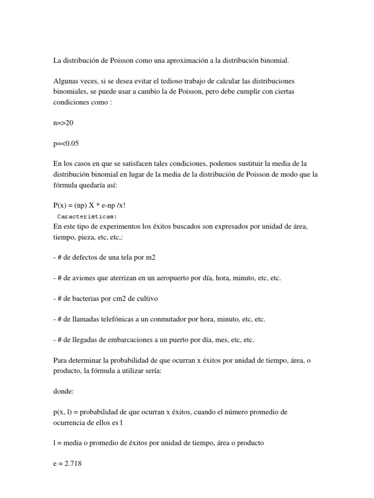 La Distribución de Poisson Como Una Aproximación A La Distribución ...