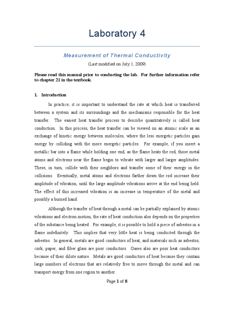 Thermal Conductivity Lab Guide | PDF | Thermal Conduction | Heat
