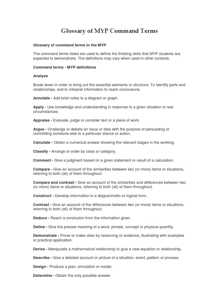 Glossary of MYP Command Terms | Argument | Reason