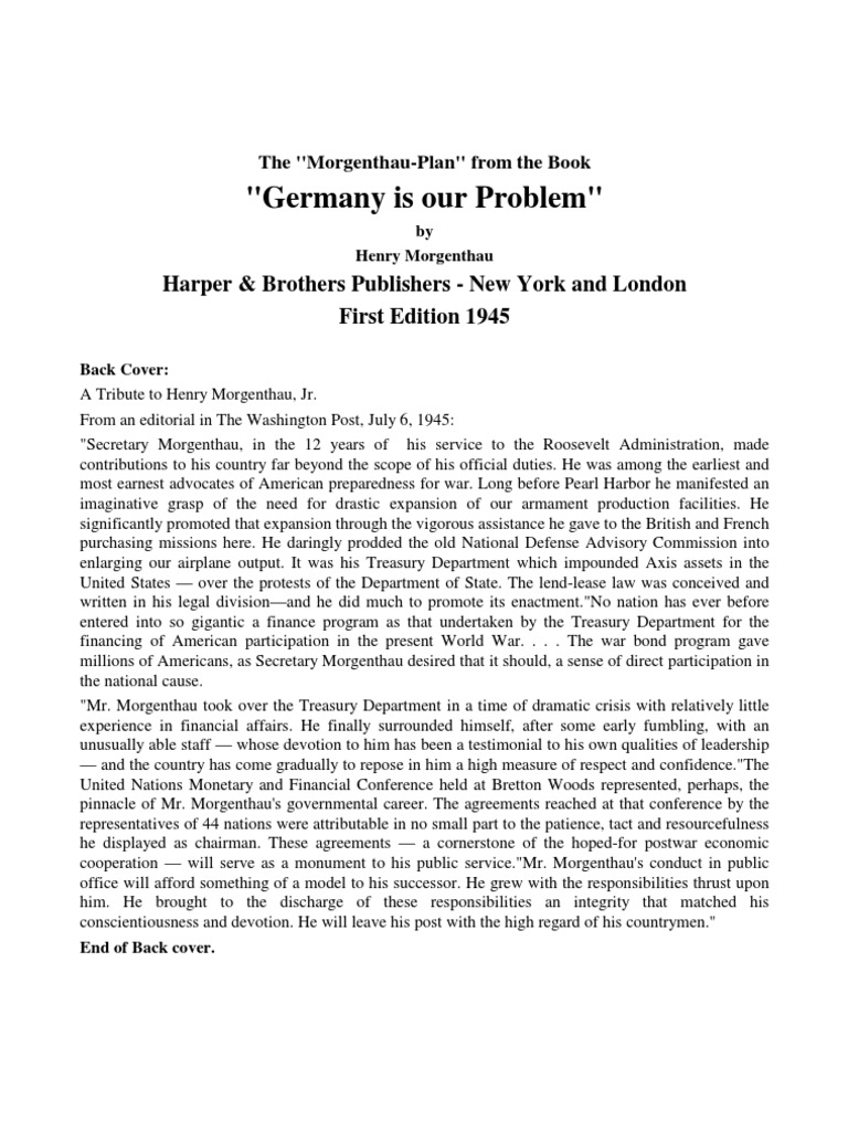 Morgenthau Plan for Post-War Germany | PDF | World War I Reparations ...