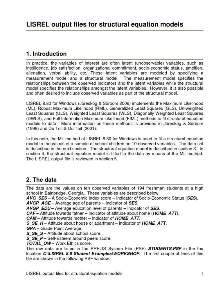 LISREL Output Files For Structural Equation Models - SEMOutput | PDF ...
