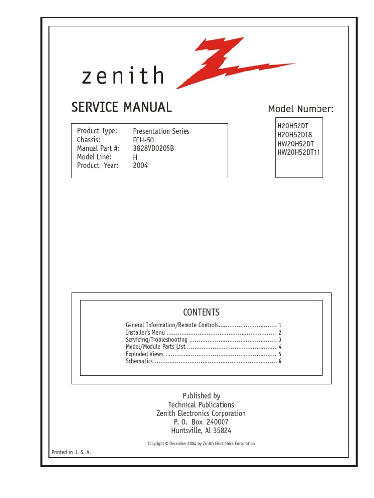 Zenith H20H52DT - Service Manual | PDF | Cathode Ray Tube | Electrical ...