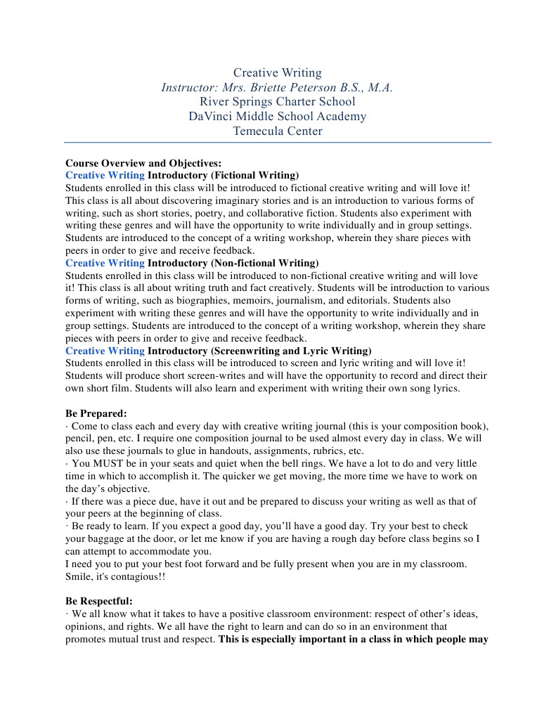 Middle School Creative Writing | PDF | Creative Writing | Classroom
