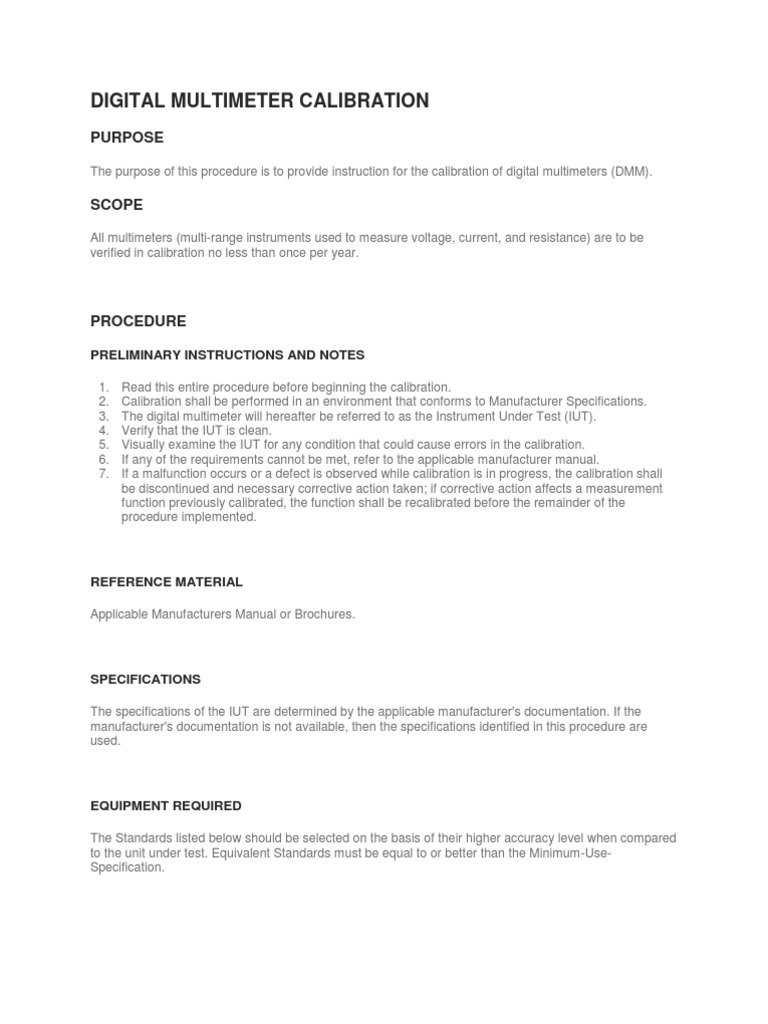 Digital Multimeter Calibration | PDF | Calibration | Parameter ...