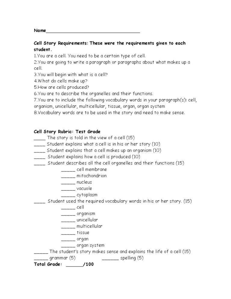 Cell Story Project Guidelines | PDF | Science & Mathematics