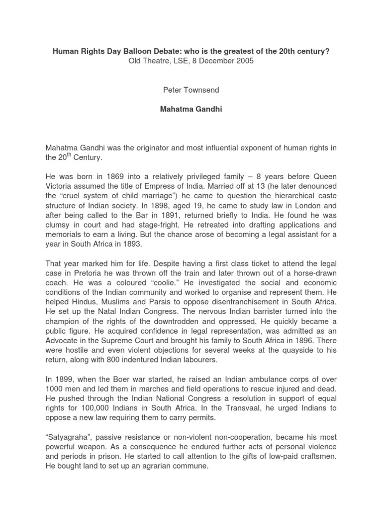 Balloon Debate Mahatma Gandhi | PDF | Mahatma Gandhi | Unrest