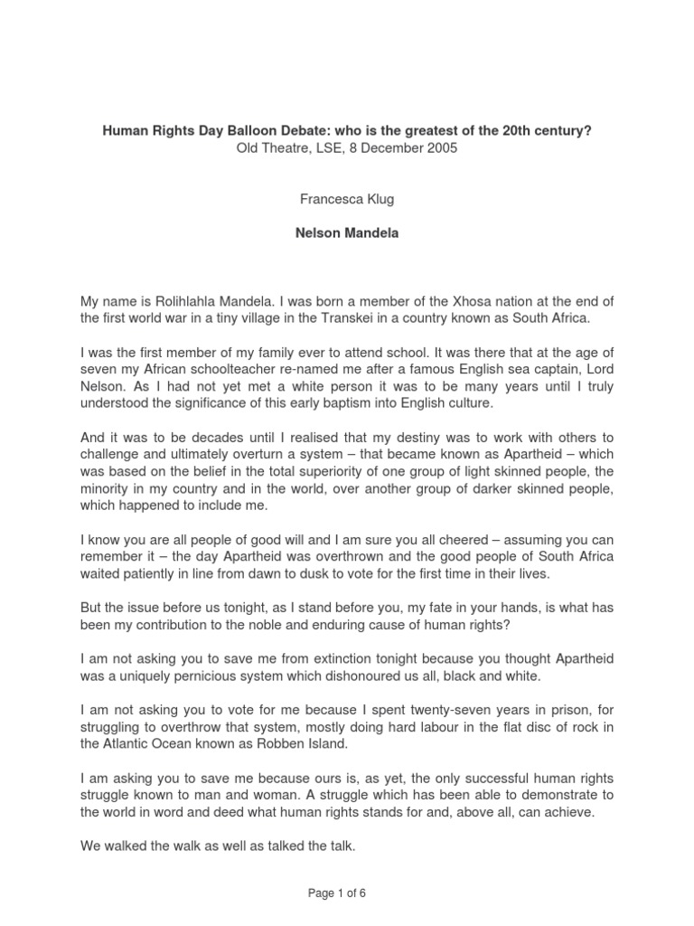 Balloon Debate Nelson Mandela | PDF | Human Rights | Liberty