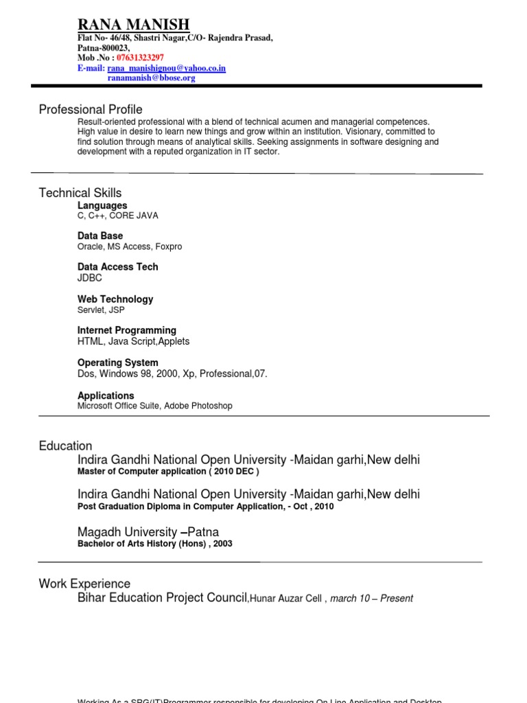 Rana Manish Resume | PDF | Databases | Java (Programming Language)
