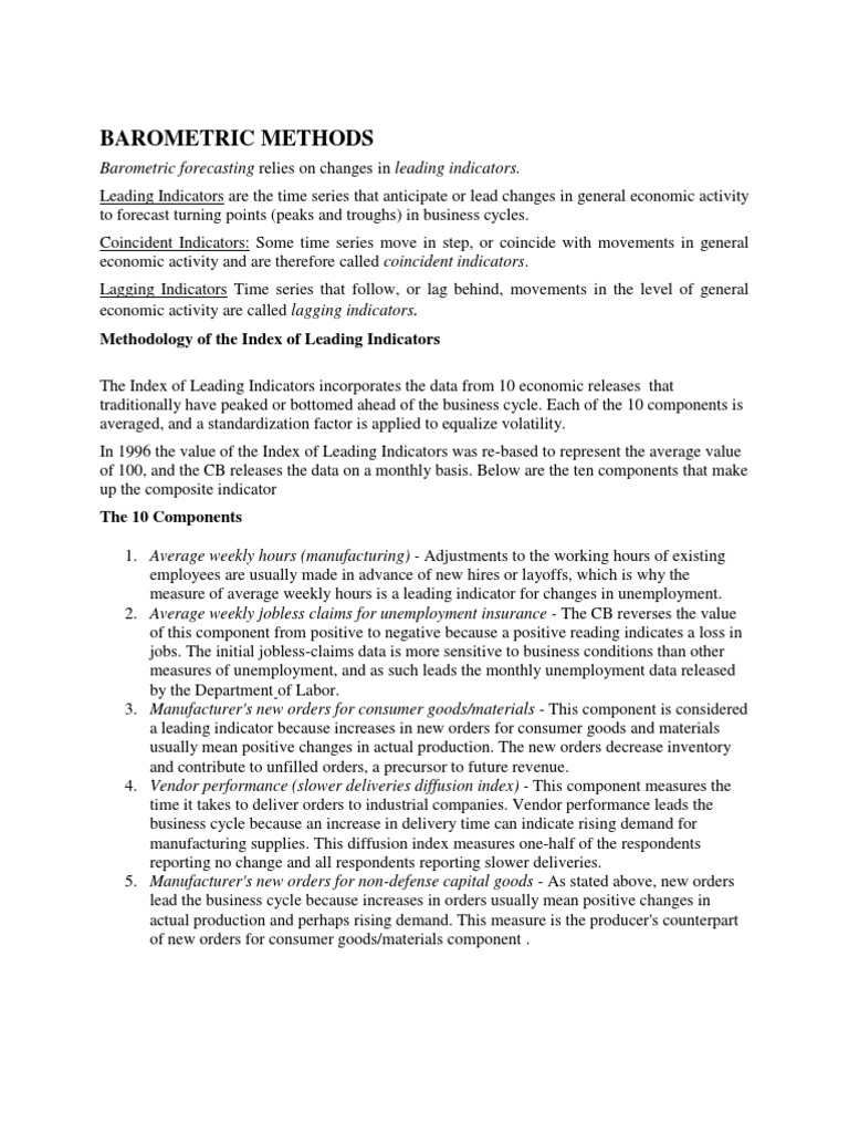 Barometric Methods | PDF | Money Supply | Economic Indicators