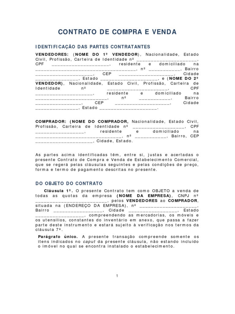 Modelo de Contrato de Venda | PDF | Lei das Obrigações | Direito Civil ...