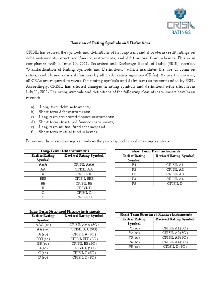 Standardisation Rating Symbols Definitions CRISIL | PDF | Bonds ...