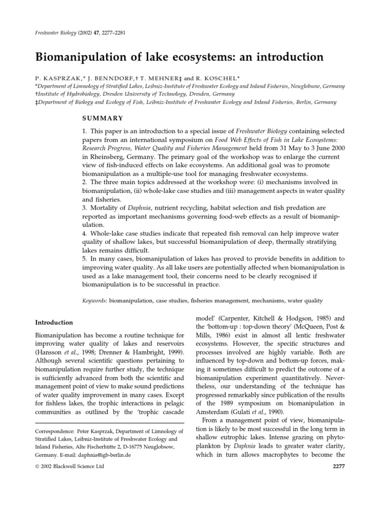 Biomanipulation in Lake Ecosystems | PDF | Eutrophication | Food Web