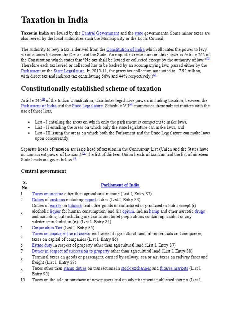 Taxation in India - Wikipedia, The Free Encyclopedia | PDF | Taxes ...