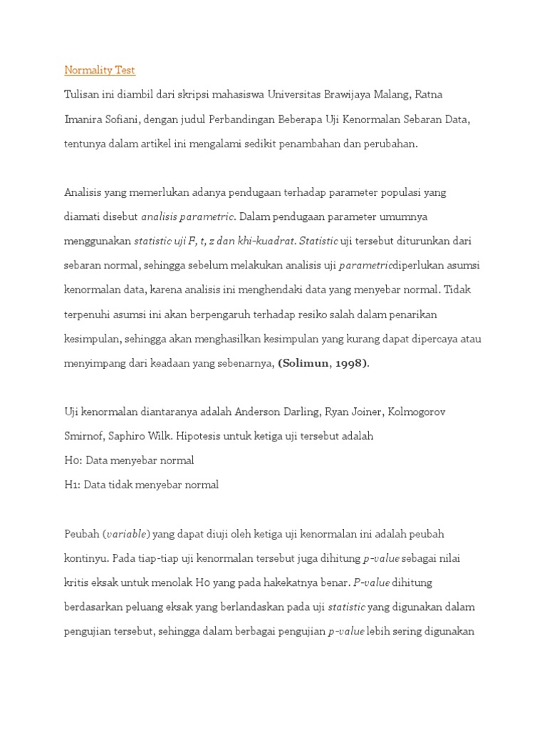 Uji Normalitas Data dan Transformasi yang Dapat Dilakukan | PDF