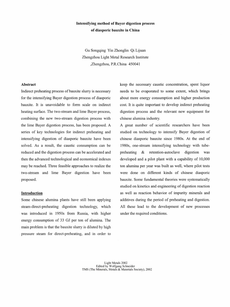 Intensifying Method of Bayer Digestion Process | PDF | Heat Exchanger ...