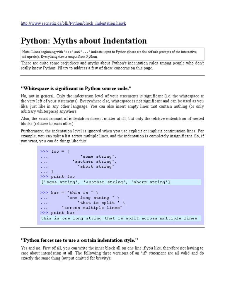 Python Myths About Indention | PDF | Parsing | Software Engineering