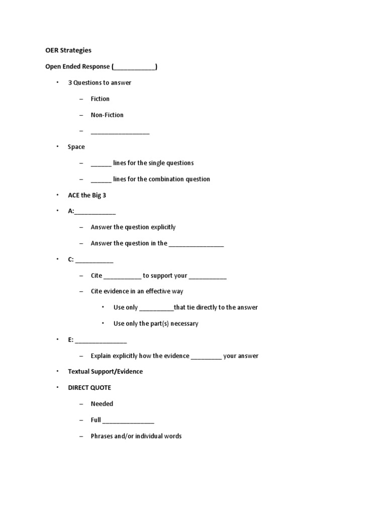 OER Strategies: Open Ended Response ( - ) | PDF | Egg | Psychological ...