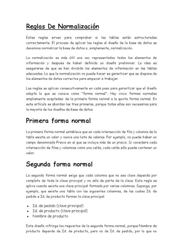 Reglas de normalización de bases de datos: Primera, segunda y tercera ...