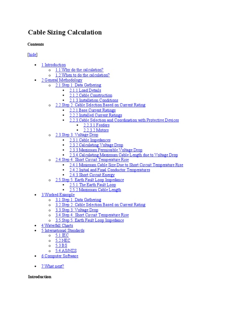Cable Sizing Calculation | PDF