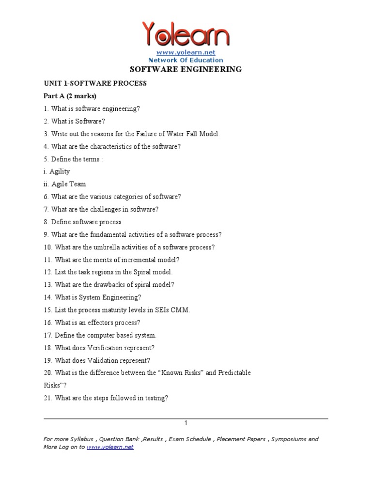 Anna University Software Engineering Question Bank | PDF | Software ...