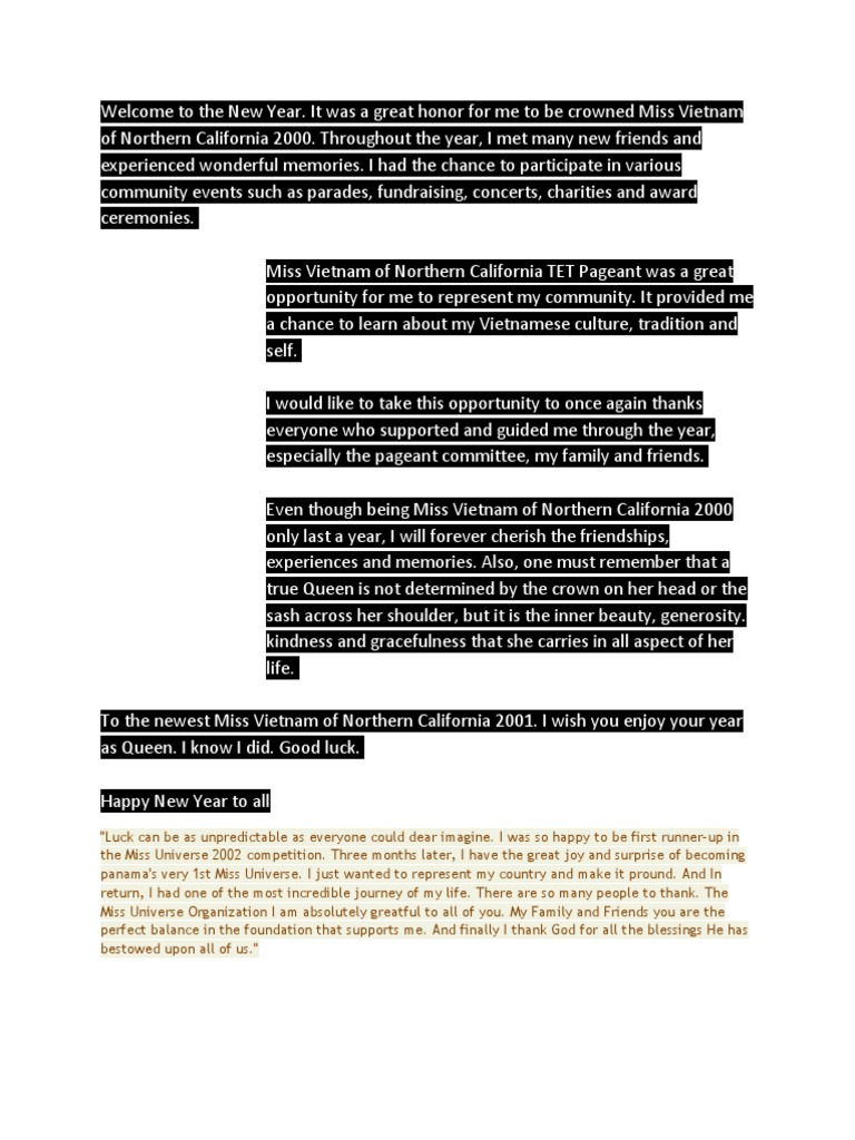 Beauty Queen Farewell Speech | PDF | Beauty