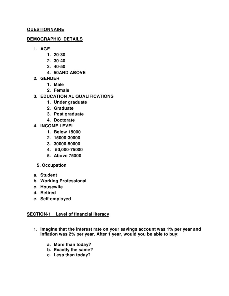 Financial Literacy Questionnaire Insights | PDF | Financial Literacy ...