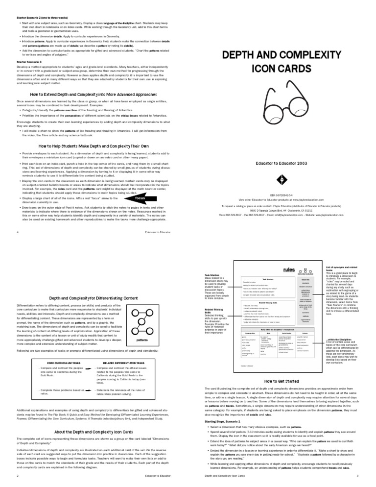 Depth and Complexity ICON Cards 11x17 Instr | PDF | Complexity | Curriculum