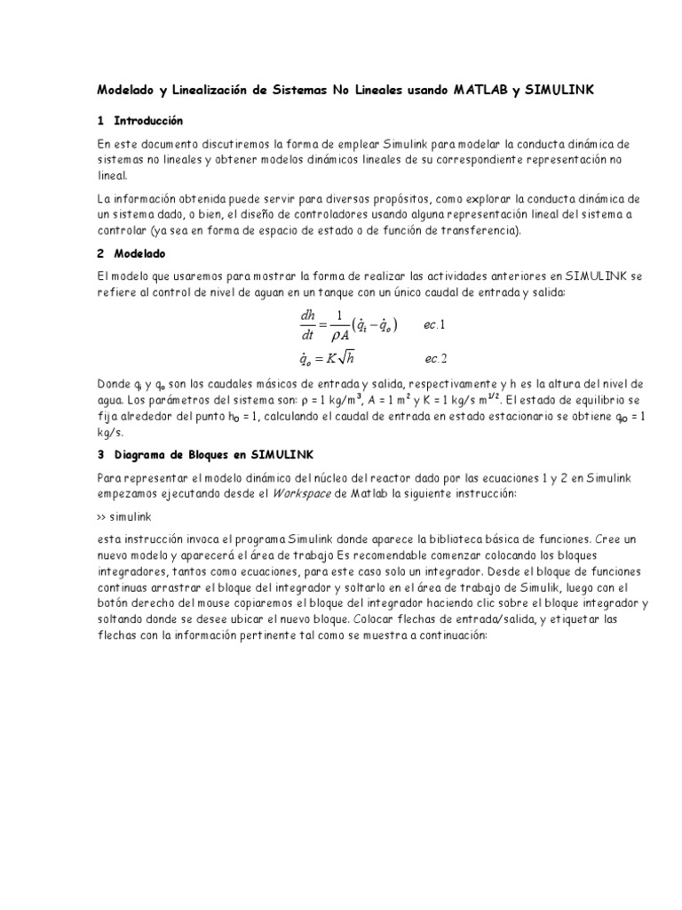 Modelado y Linealización de Sistemas No Lineales Usando MATLAB y ...