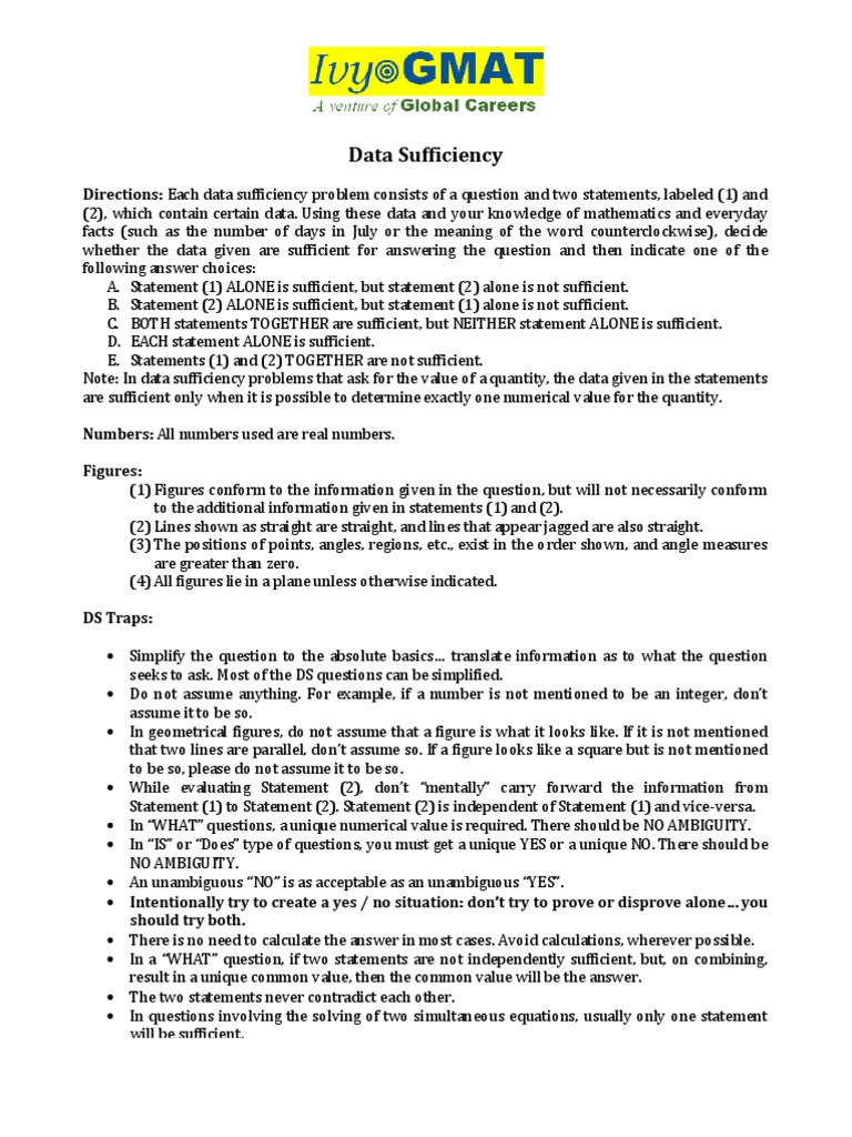 Data Sufficiency Problem Guide | PDF | Circle | Space