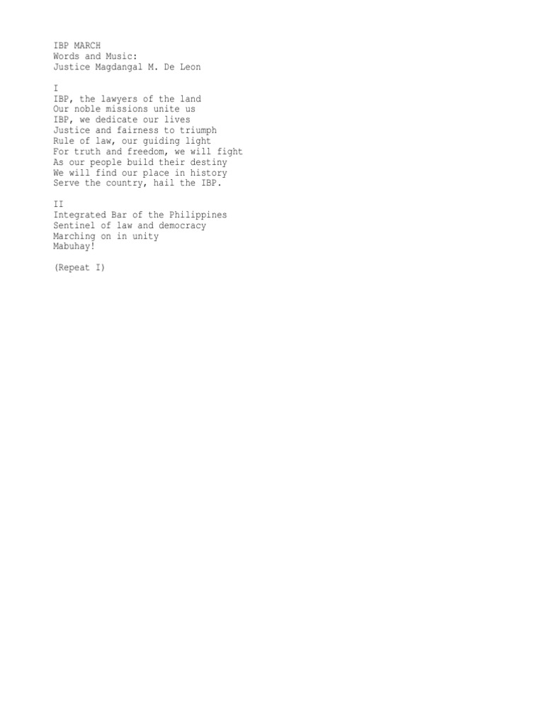 IBP March: Anthem of Unity and Justice | PDF