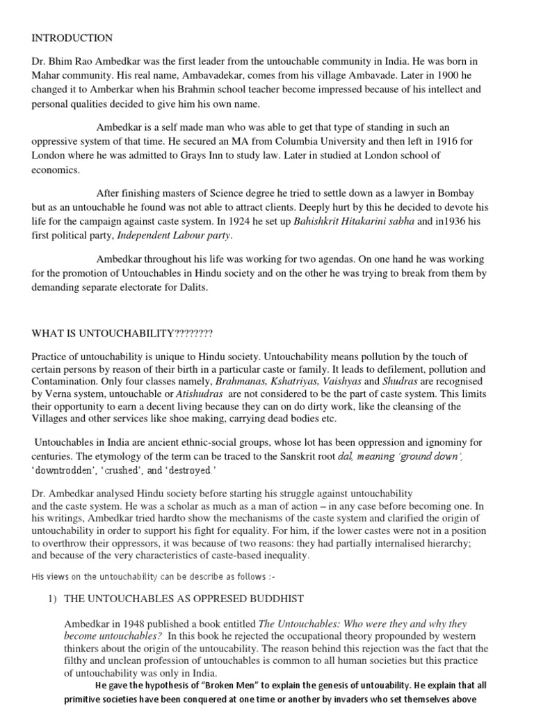 Dr. Ambedkar's View On Untouchability | PDF | Dalit | Mahatma Gandhi