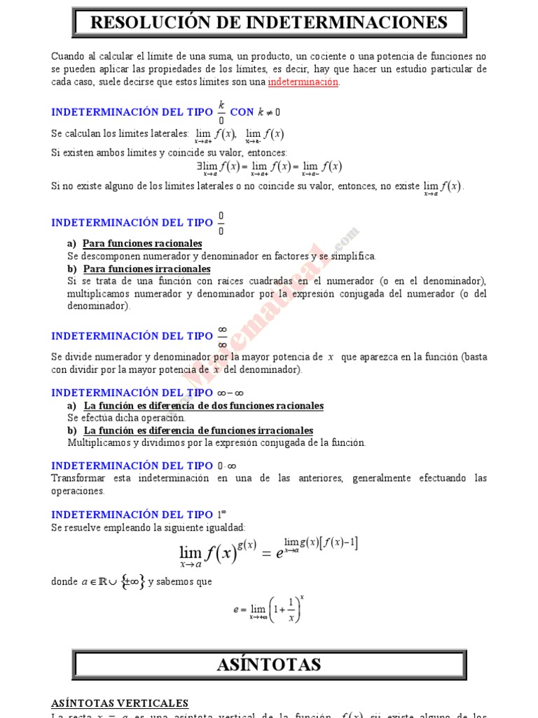 Resolución de Indeterminaciones | PDF | Asíntota | Fracción (Matemáticas)