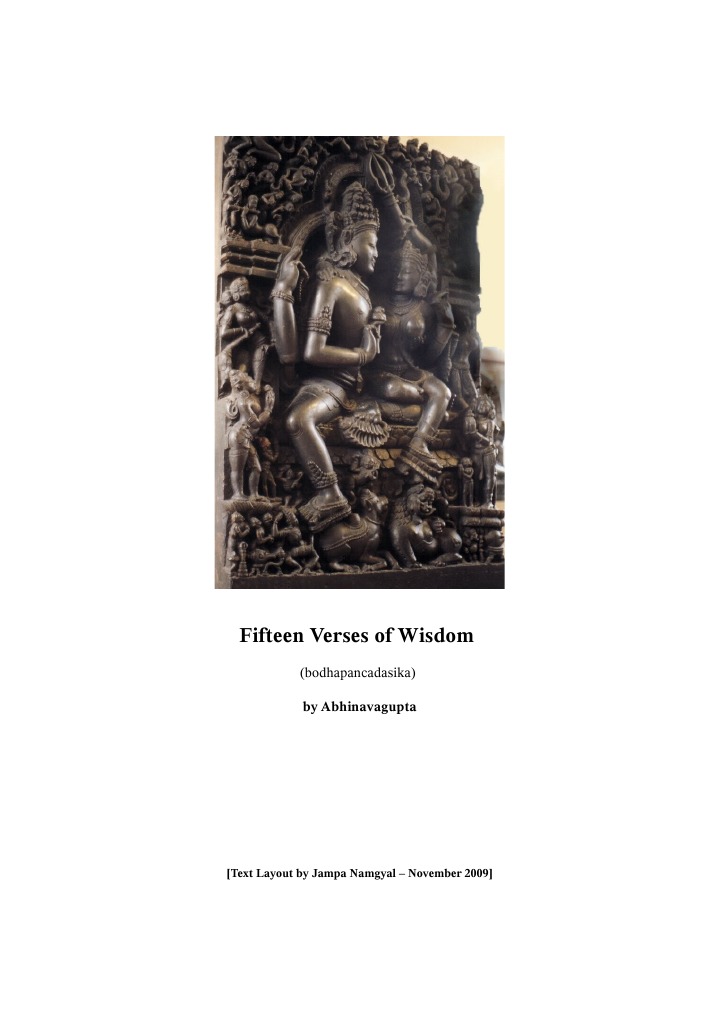 Fifteen Verses of Wisdom: Abhinavagupta's Bodhapancadasika on Non ...