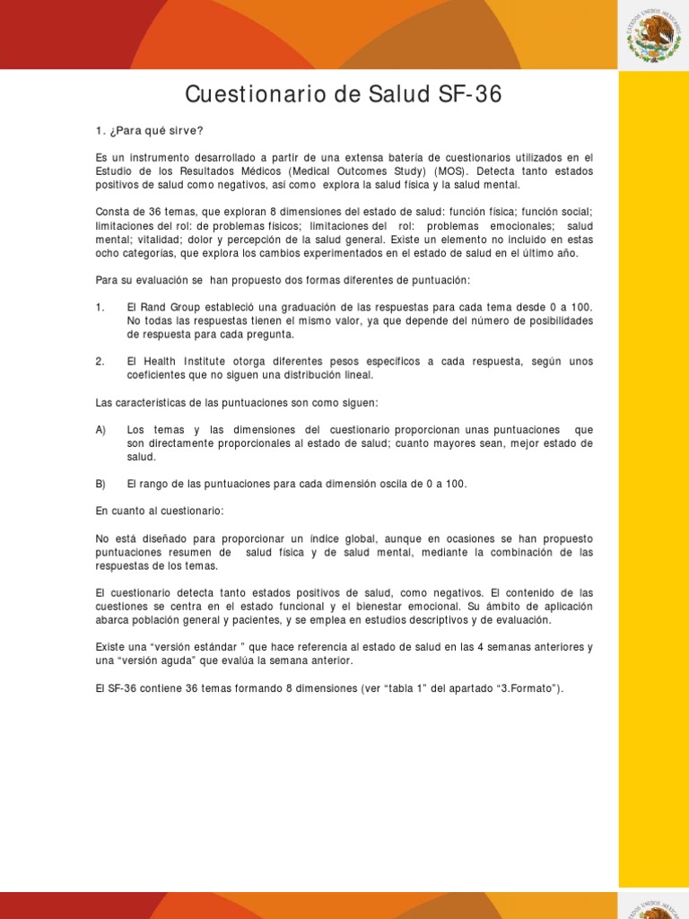 Cuestionario Salud Sf-36 | PDF | Cuestionario | Salud mental