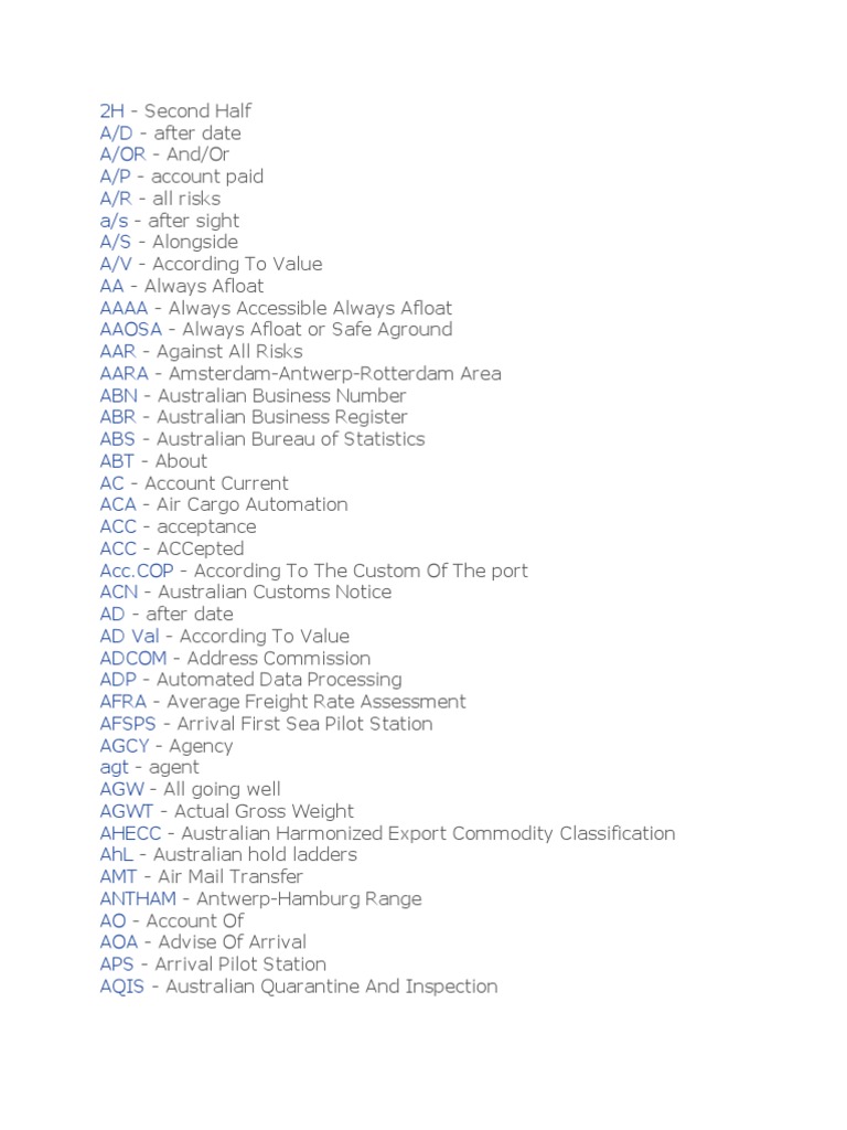 Shipping Acronym | PDF | Cargo | Bill Of Lading