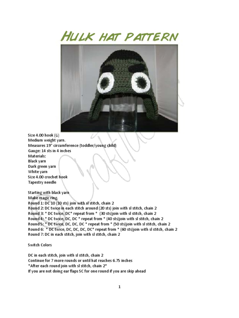 Hulk Hat Pattern | PDF