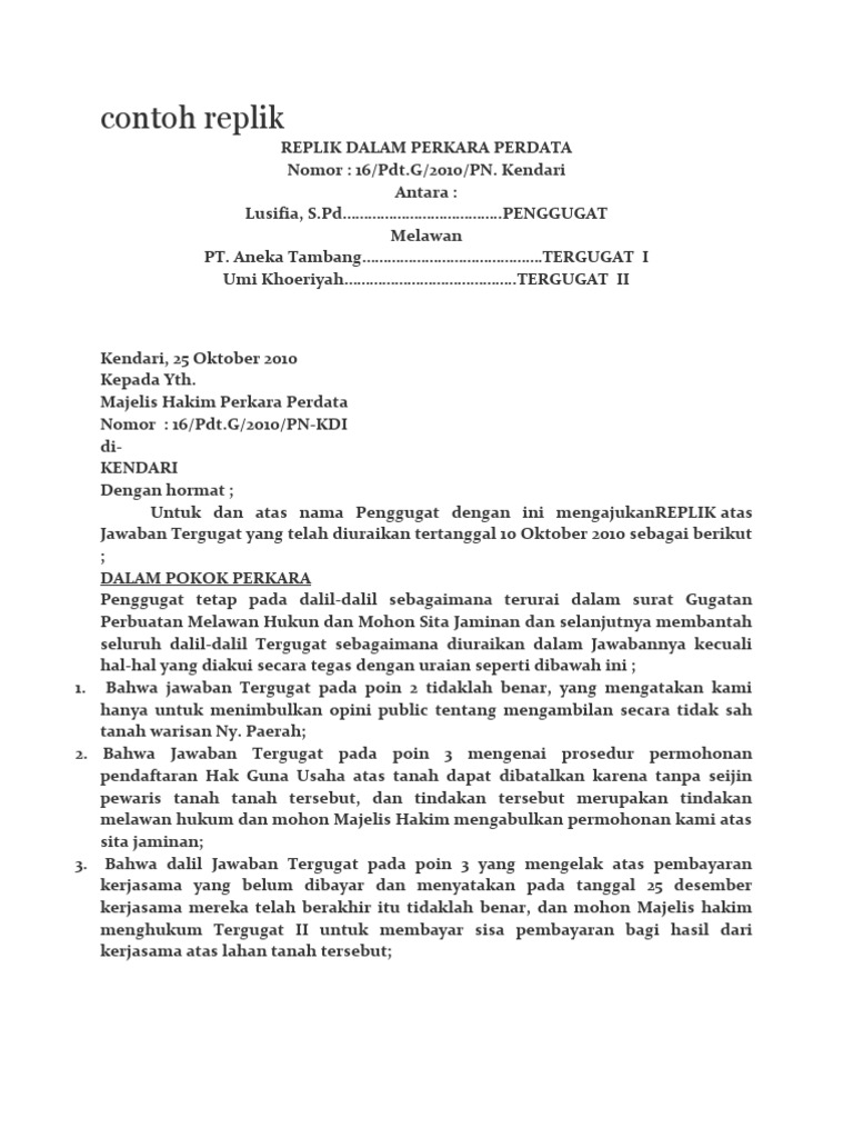 Contoh Replik | PDF