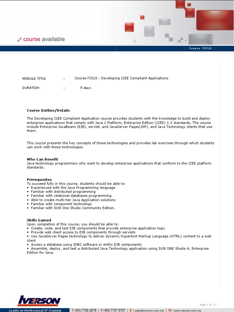FJ310-Developing J2EE Compliant Applications | PDF | Enterprise Java ... FJ310-Developing J2EE Compliant Applications | PDF | Enterprise Java ...