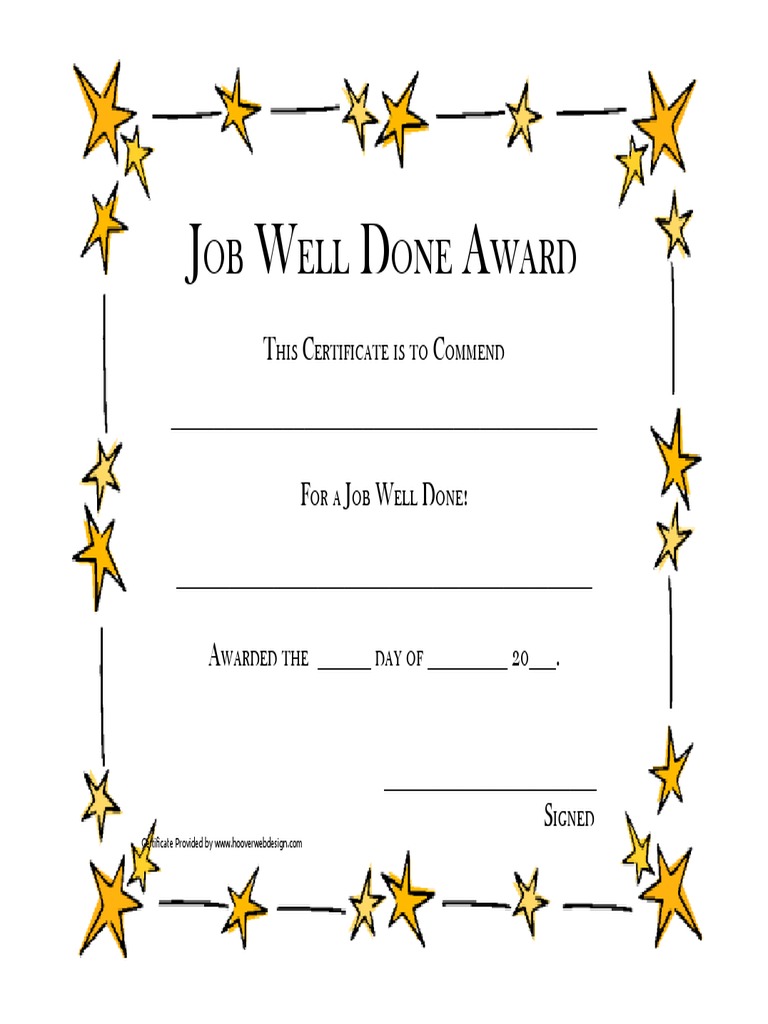 Job Well Done Award Stars Frame | PDF