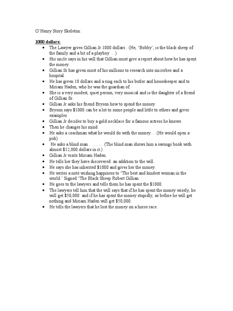 O Henry Story 1000 Dollars | PDF | Politics