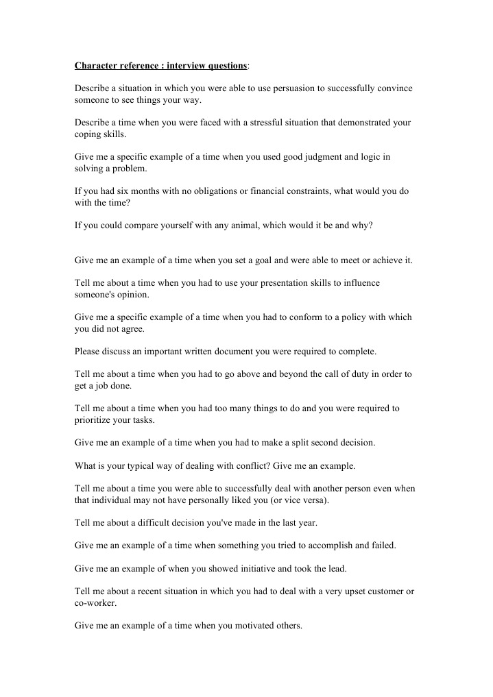 Character Reference Questions | PDF | Persuasion | Epistemology