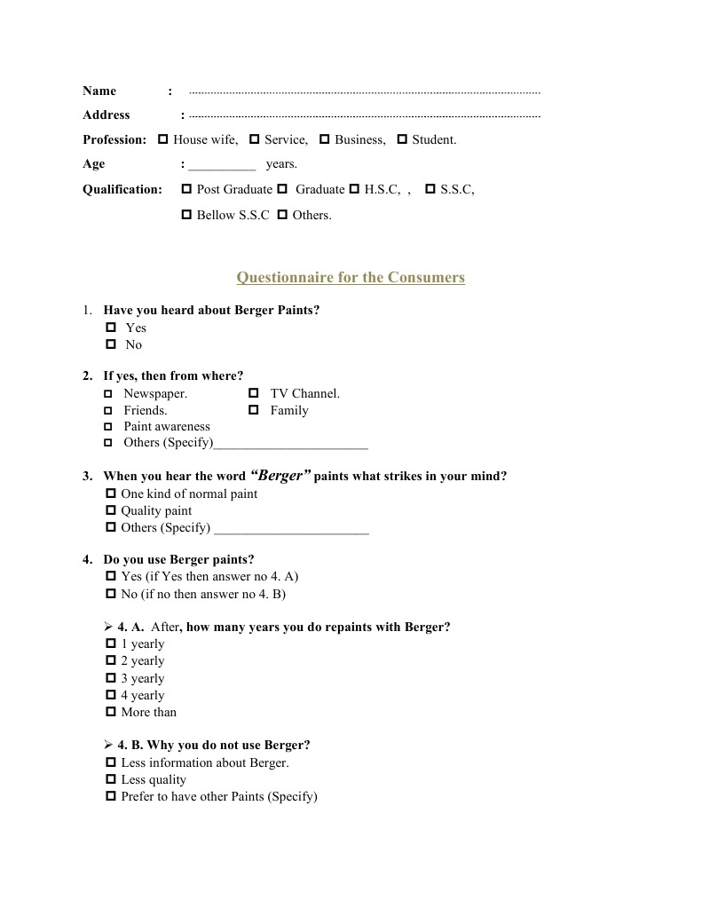 Questionnaire For The Consumers | PDF | Marketing | Business