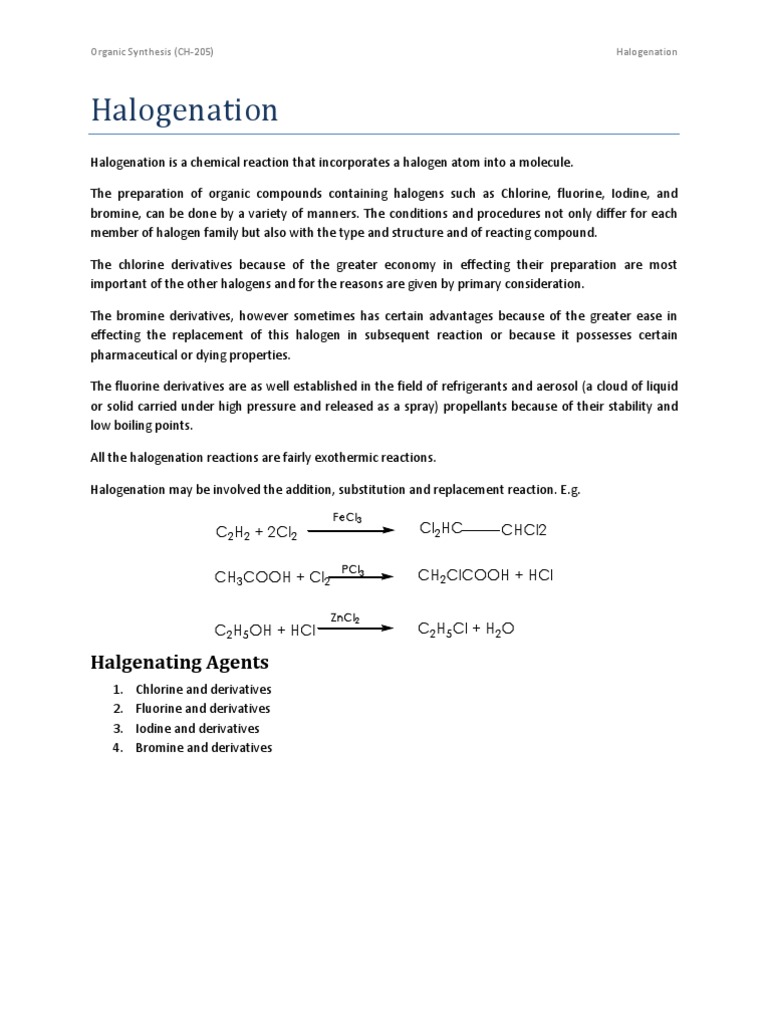 Halogenation | PDF | Chlorine | Chemical Reactions
