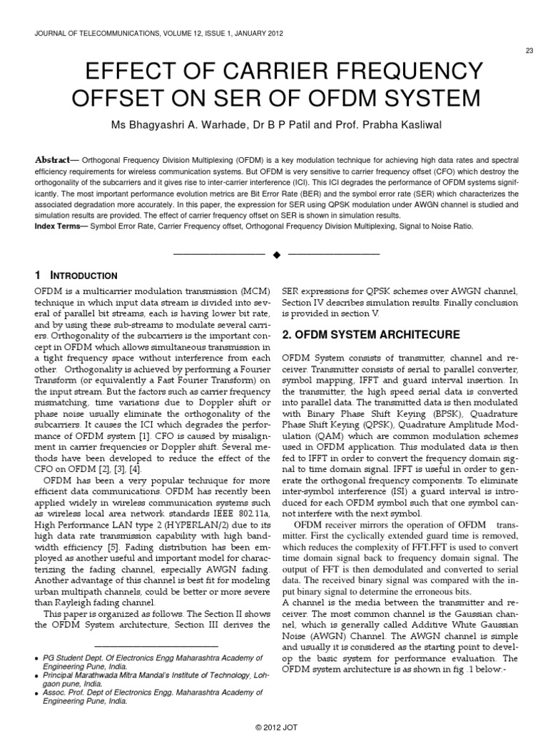 Effect of Carrier Frequency Offset On SER of OFDM System | PDF ...